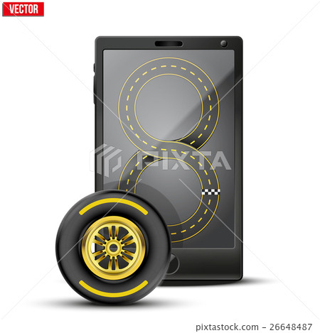 Smartphone with racing wheel and track on the - Stock Illustration ...