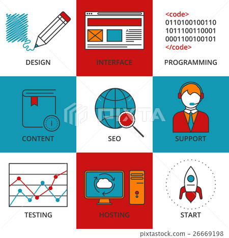 Vector illustration of a set linear icons - Stock Illustration ...