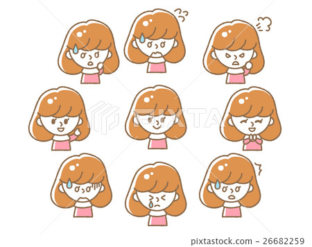 Girls facial expression collection - Stock Illustration [26682259] - PIXTA