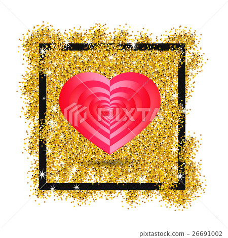 Heart on a gold background in the frame. - Stock Illustration [26691002 ...