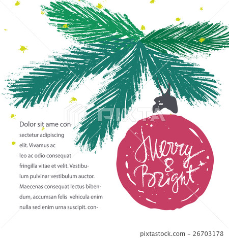 Ink hand drawn christmas tree ornament vector card - Stock Illustration ...