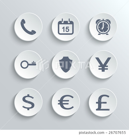 Finance icons set - vector white round buttons - Stock Illustration ...