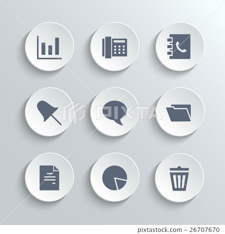 Office icons set - vector white round buttons - Stock Illustration ...