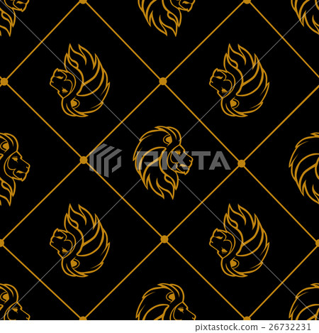 Gold lion heads on black background. - Stock Illustration [26732231 ...