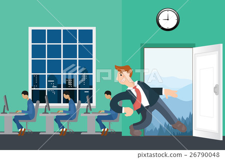 Business man run out from the workplace - Stock Illustration [26790048 ...