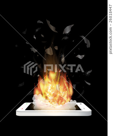 broken smartphone explosion with burning fire - Stock Illustration ...