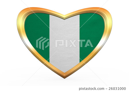 Flag of Nigeria in heart shape, golden frame - Stock Illustration ...