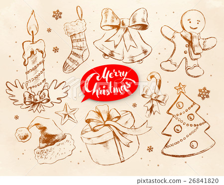 Christmas vintage line art vector set - Stock Illustration [26841820 ...