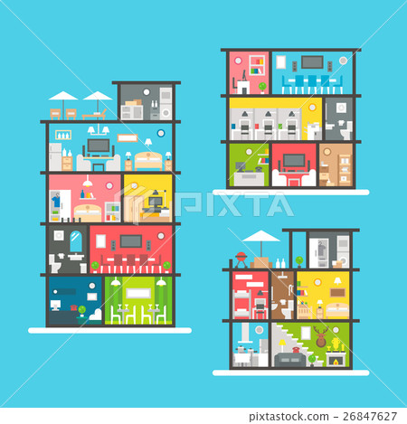 Flat design buildings interior set - Stock Illustration [26847627] - PIXTA