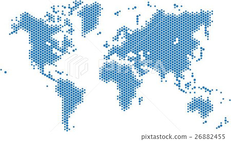 Blue dots world map on white background. - Stock Illustration [26882455 ...