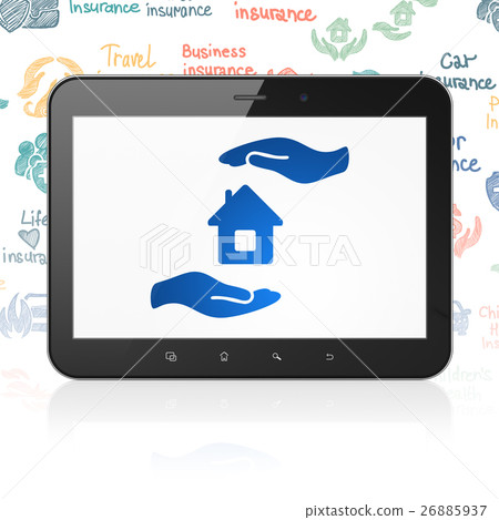Insurance concept: Tablet Computer with House - Stock Illustration ...