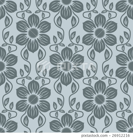 Seamless blue grey flower vector background. - Stock Illustration ...