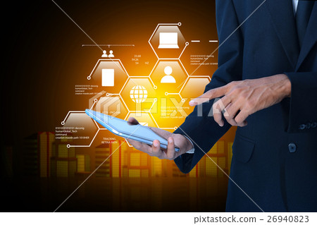 Man showing networking on mobile phone - Stock Illustration [26940823 ...