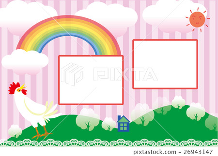 Cute chicken illustration picture frame Rooster... - Stock Illustration ...