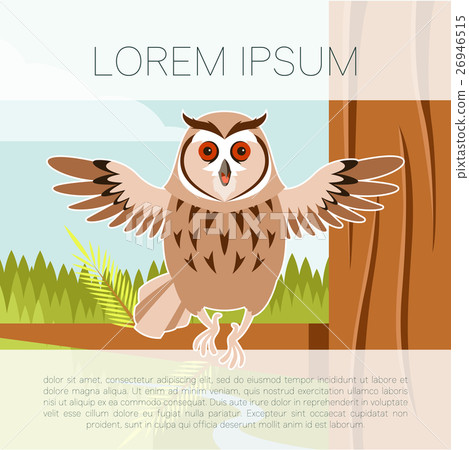 Happy Owl on the Tree flat background - Stock Illustration [26946515 ...