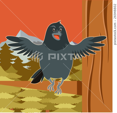 Happy Raven on the Tree winter flat background - Stock Illustration ...