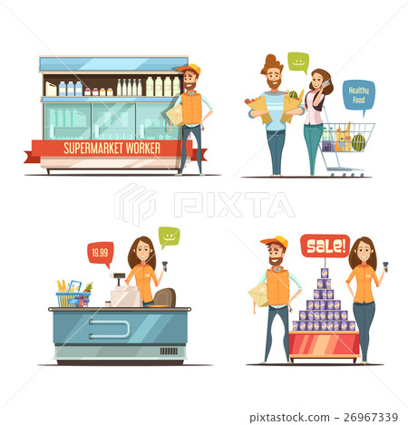 People in Supermarket Cartoon Icons Collection - Stock Illustration ...