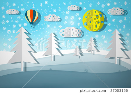 Winter Landscape. Paper Cut Nature Scene. - Stock Illustration ...