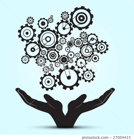 Hands and Cogs on Blue Background - Stock Illustration [27004415] - PIXTA