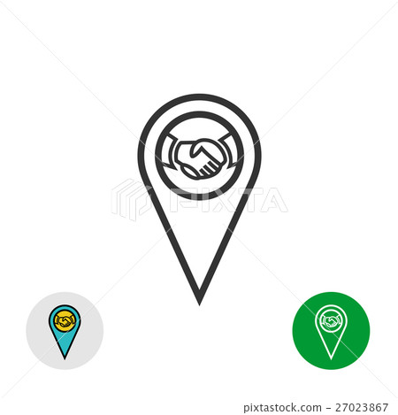 Meeting point logo. Handshake with geo point icon. - Stock Illustration ...