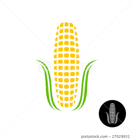 Corn logo. Simple corn with grains and leaves. - Stock Illustration ...