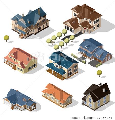 Isometric High Quality City Street Urban Buildings - Stock Illustration ...