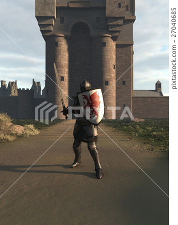 Medieval Knight Defending the Castle Gate - Stock Illustration ...