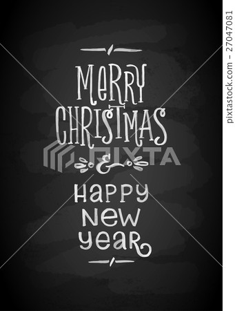Merry Christmas and New Year Chalk Board Lettering - Stock Illustration ...