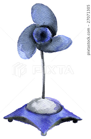 watercolor sketch of blue fan on white background - Stock Illustration ...