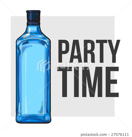 Traditional blue gin glass bottle, poster design - Stock Illustration ...