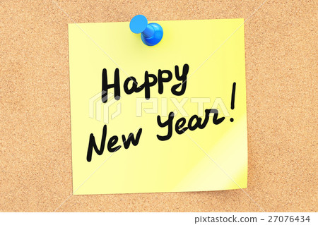 Happy New Year text on a sticky note pinned - Stock Illustration ...