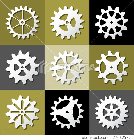 Different white cogwheel set. Flat style. - Stock Illustration ...