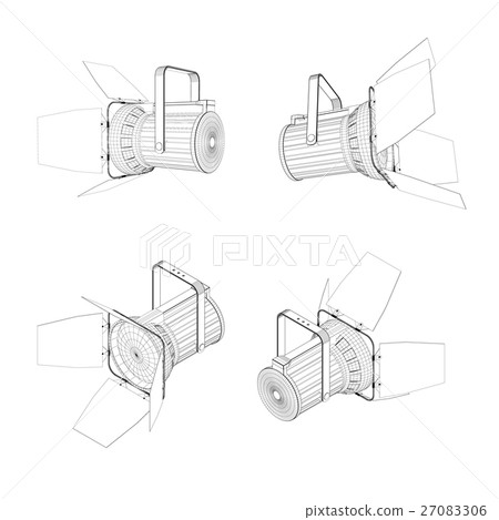 Studio lamp set. Vector outline illustration. - Stock Illustration ...