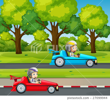 Two kids racing car in the park - Stock Illustration [27099944] - PIXTA