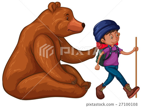 Grizzly bear and hiker with backpack - Stock Illustration [27100108 ...