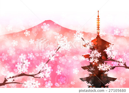 Cherry blossom spring landscape background - Stock Illustration ...