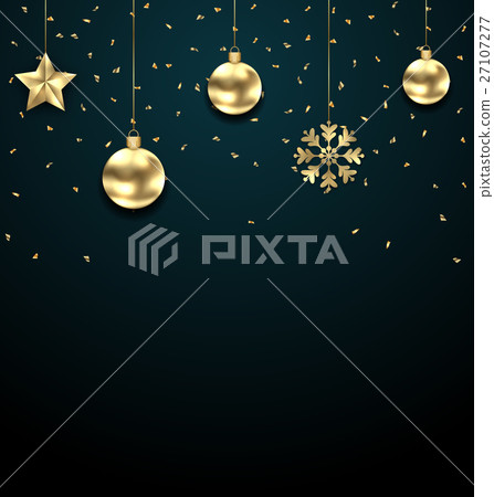 Christmas Dark Background with Golden Baubles - Stock Illustration ...