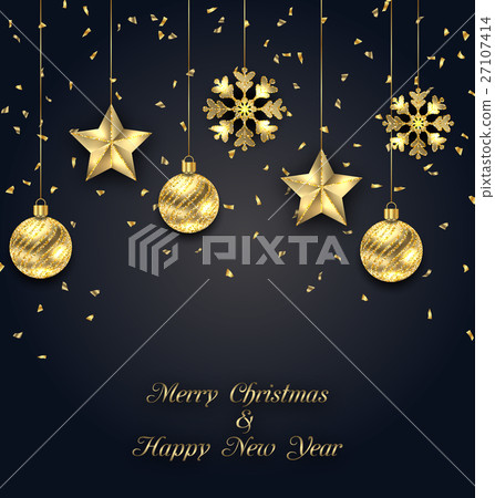 Christmas Dark Background with Golden Baubles - Stock Illustration ...