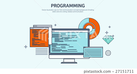Vector illustration. Flat background. Coding - Stock Illustration ...