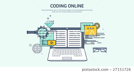 Vector illustration. Flat background. Coding - Stock Illustration ...