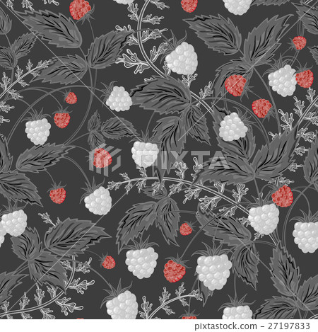 Seamless raspberry pattern. Cute hand drawing - Stock Illustration ...