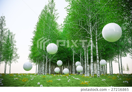 Spherical body floating in the forest - Stock Illustration [27216865 ...