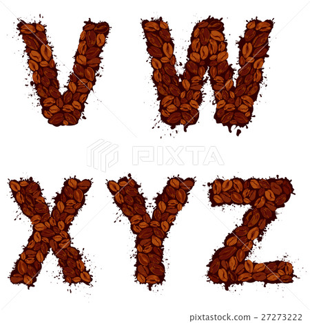VWXY english alphabet letters, made of coffee bean - Stock Illustration ...
