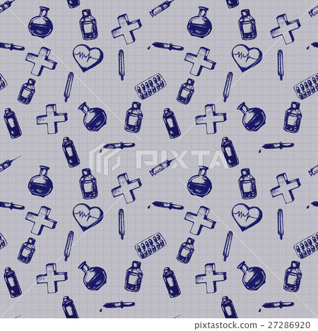 Vector doodle seamless illustration. Medicine - Stock Illustration ...