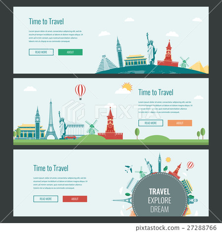 Travel and Tourism Headers, Banners with famous - Stock Illustration ...