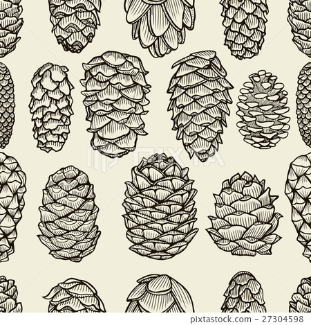 Seamless pattern with pine cones - Stock Illustration [27304598] - PIXTA