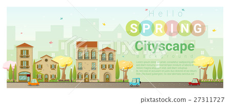 Hello spring cityscape background 4 - Stock Illustration [27311727] - PIXTA