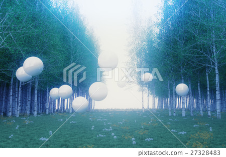Spherical body floating in the forest - Stock Illustration [27328483 ...