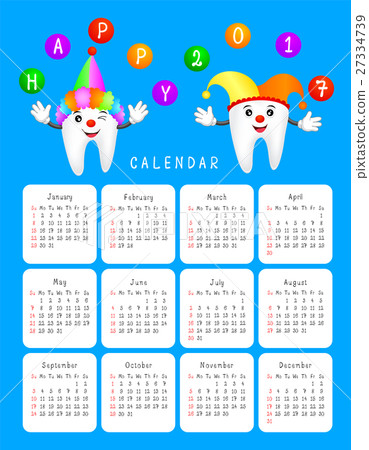 Dental calendar. Funny cartoon tooth with joker ha - Stock Illustration ...
