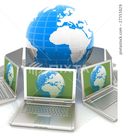 internet, global network, computers around globe. - Stock Illustration ...